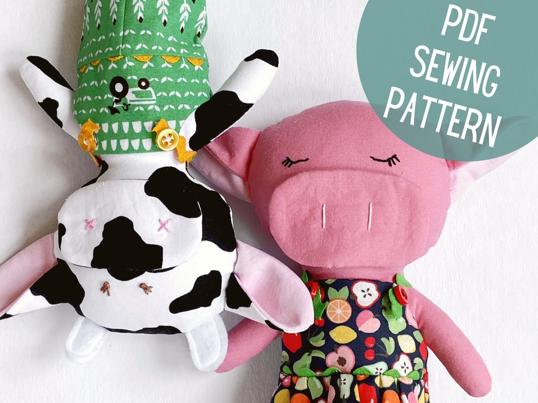 Cow & Pig Animal Rag Doll Sewing Pattern With Clothes (PDF Download) - Etsy