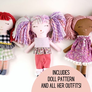 Rag Doll PDF Sewing Pattern With Yarn Hair and Changeable Clothes ...