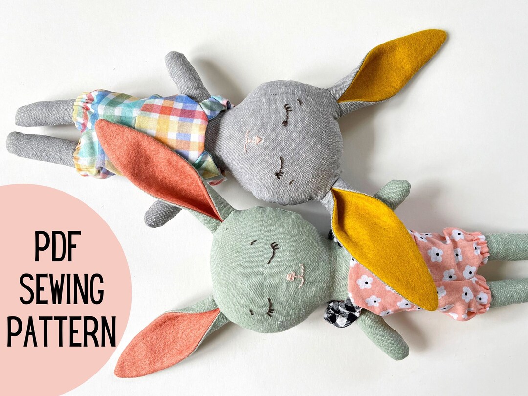 Bunny Doll PDF Sewing Pattern, Animal Rag Doll With Changeable Clothes ...