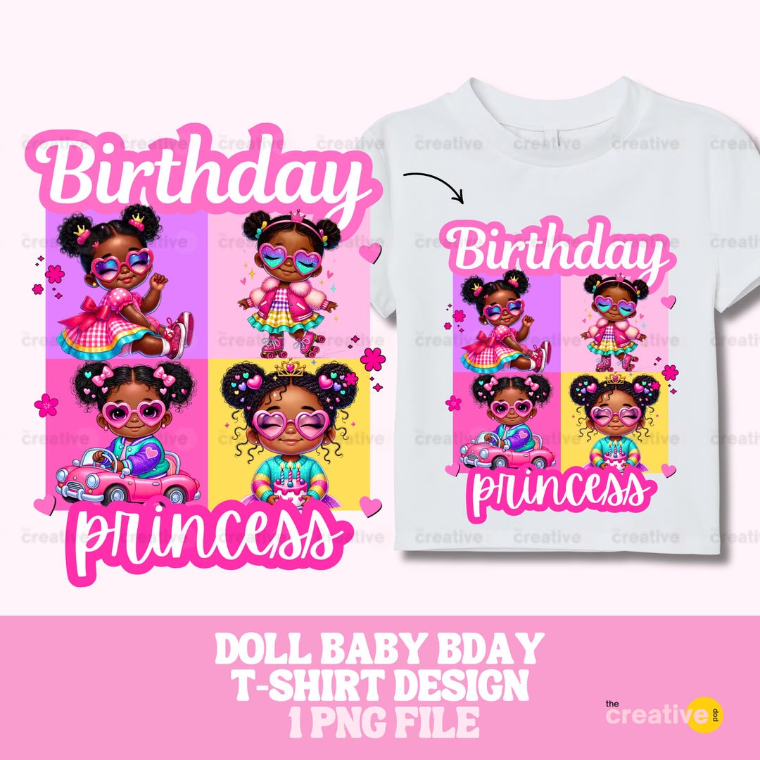 Black Pink Princess Birthday PNG, Glitter Girl T-shirt Design, Colorful ...