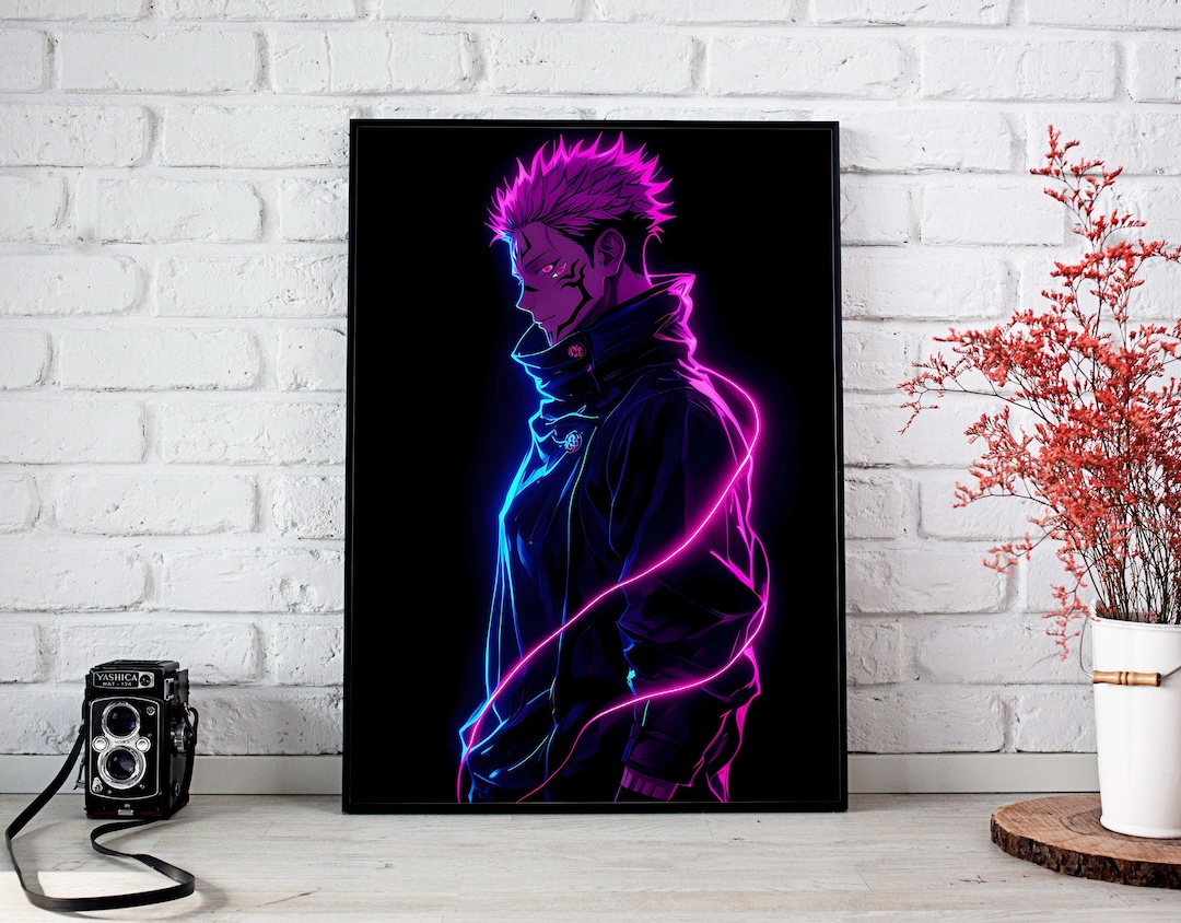 Sukuna Neon Anime Poster, Cursed King Dark Aesthetic Art, Jujutsu ...