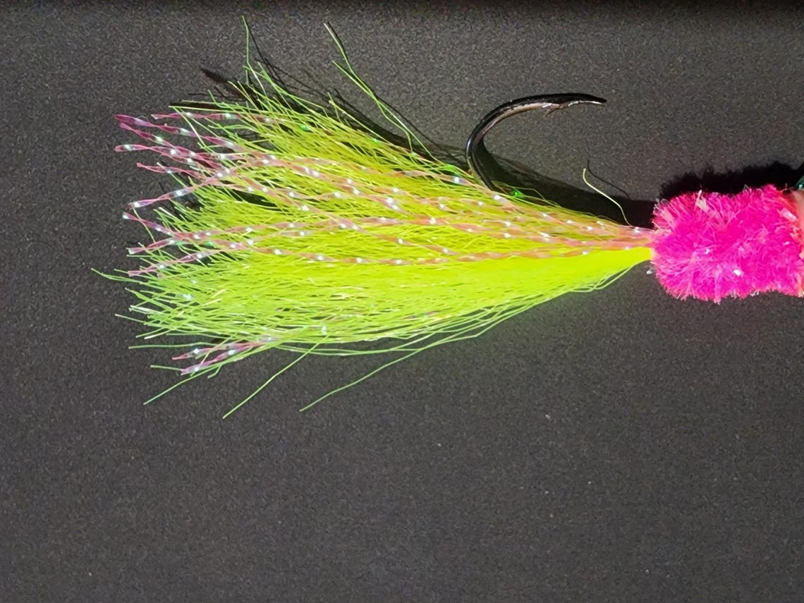 Hand Tied Crappie Fishing Jigs - Chartreuse and Hot Pink Flash #2 ...