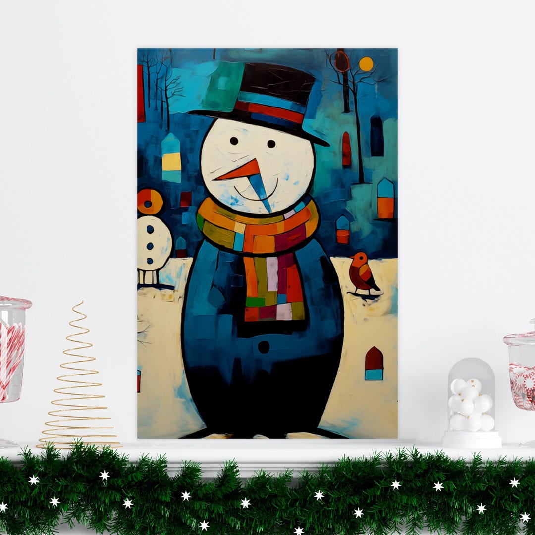 Canvas Wall Art Picasso Style Snowman Winter Decor Decor Art Print ...