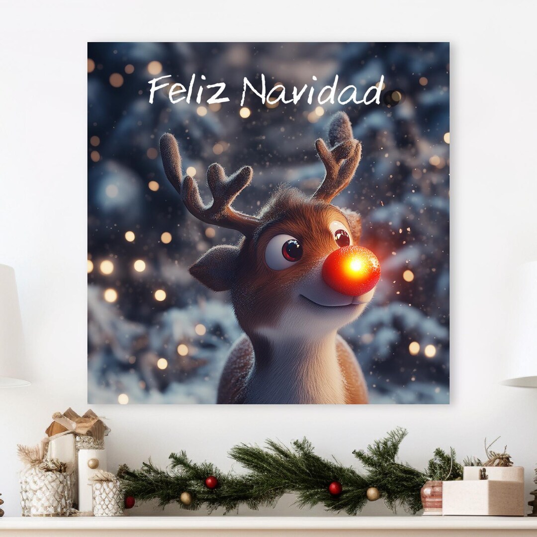 Rudolph the Red-nosed Reindeer Feliz Navidad Canvas Print Wall Art ...