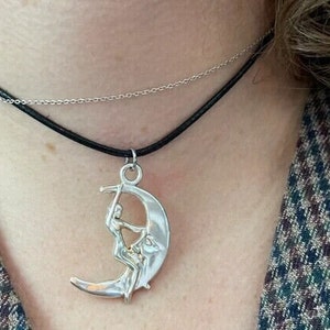Lady Riding the Moon Lead Free Pewter Pendant Necklace - Etsy Canada