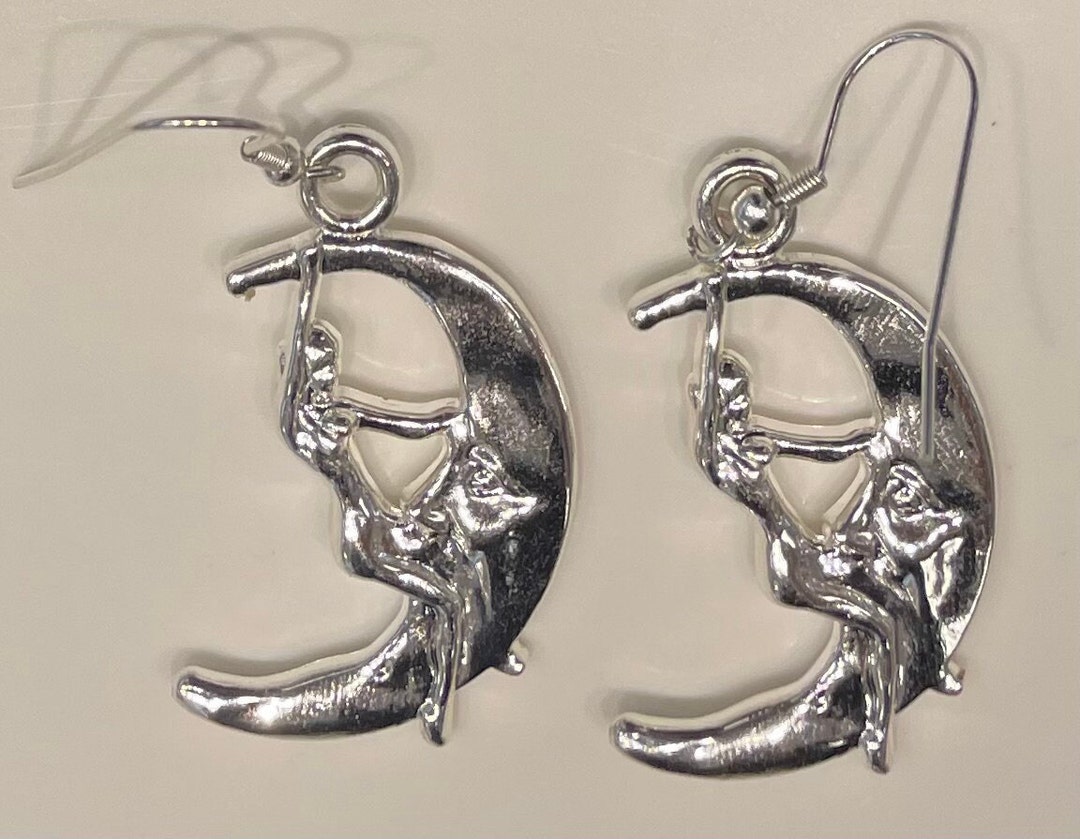 Unique Lightweight Lady Riding the Moon Lead Free Pewter Zinc Earrings ...
