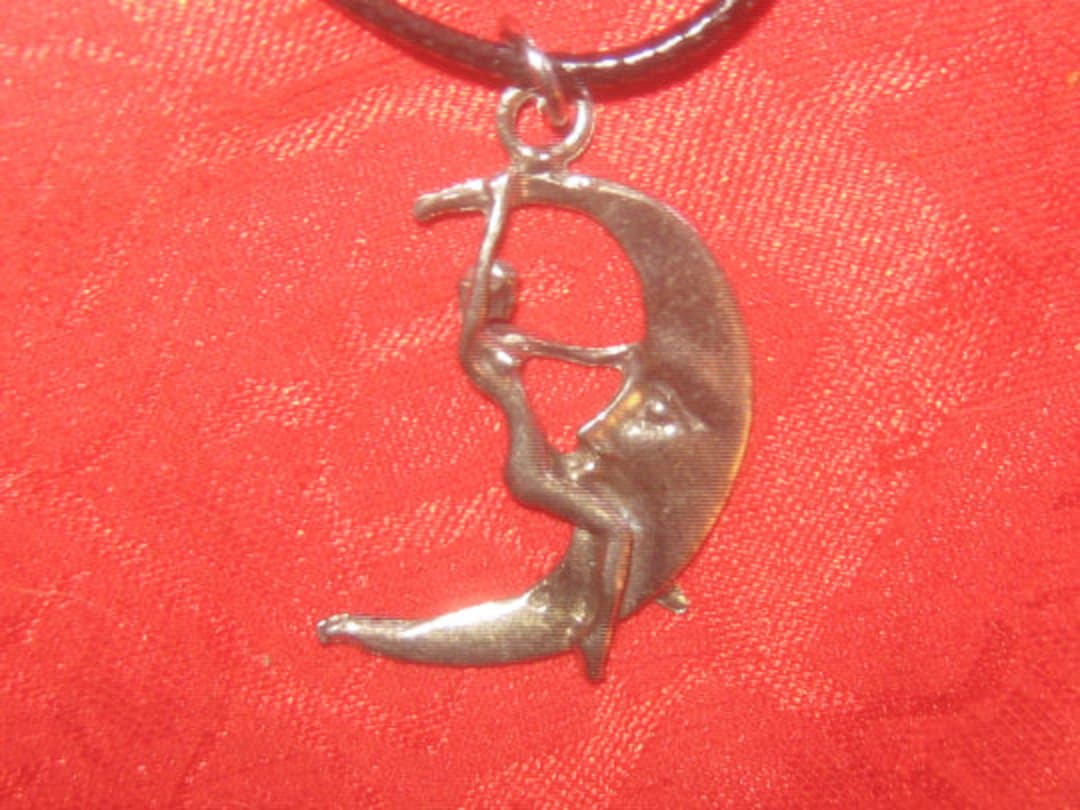 Lady Riding the Moon Silver Tone Pendant Necklace - Etsy