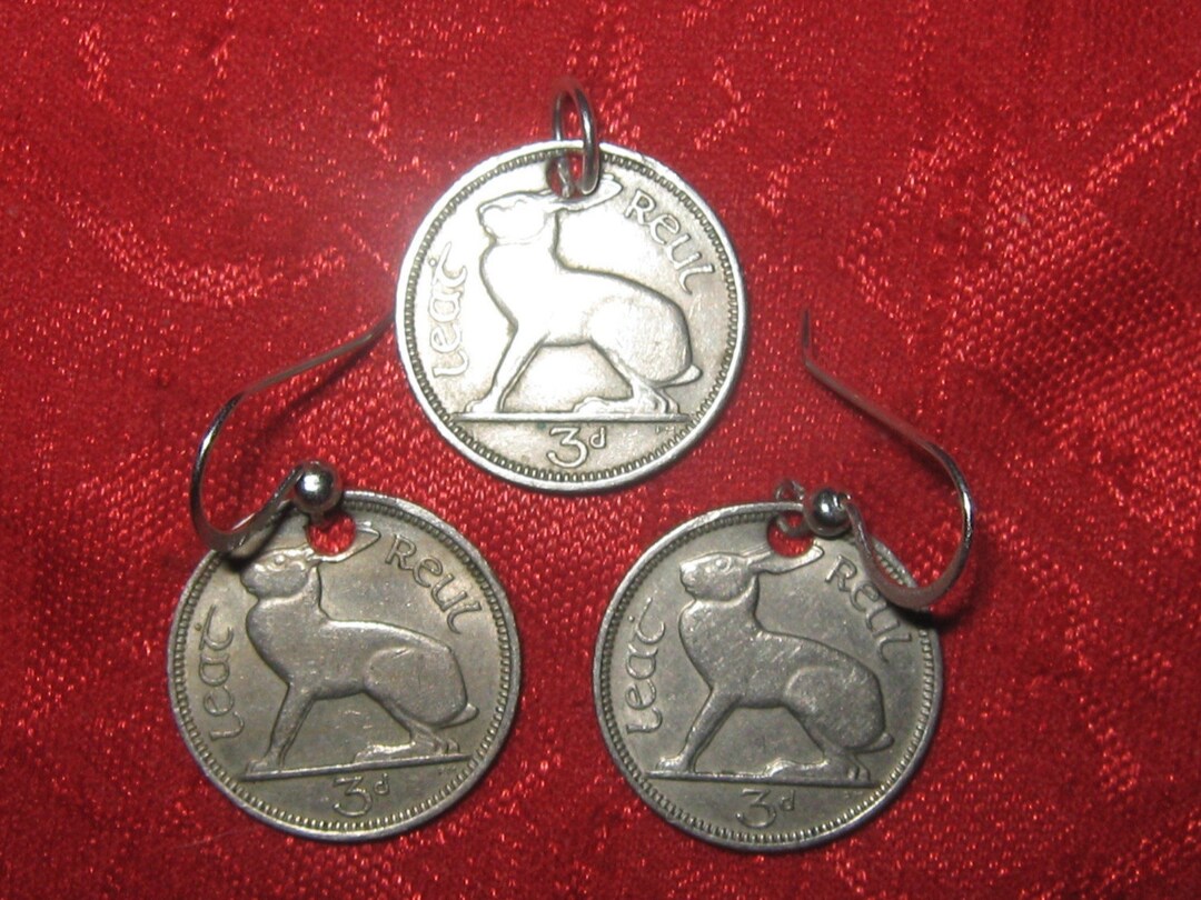 Authentic Vintage Irish Harp / Rabbit Coin Pendant Earrings - Etsy