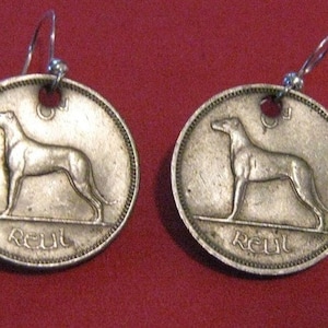 Authentic Antique Vintage Celtic Ireland Irish Wolfhound Coin Earrings ...