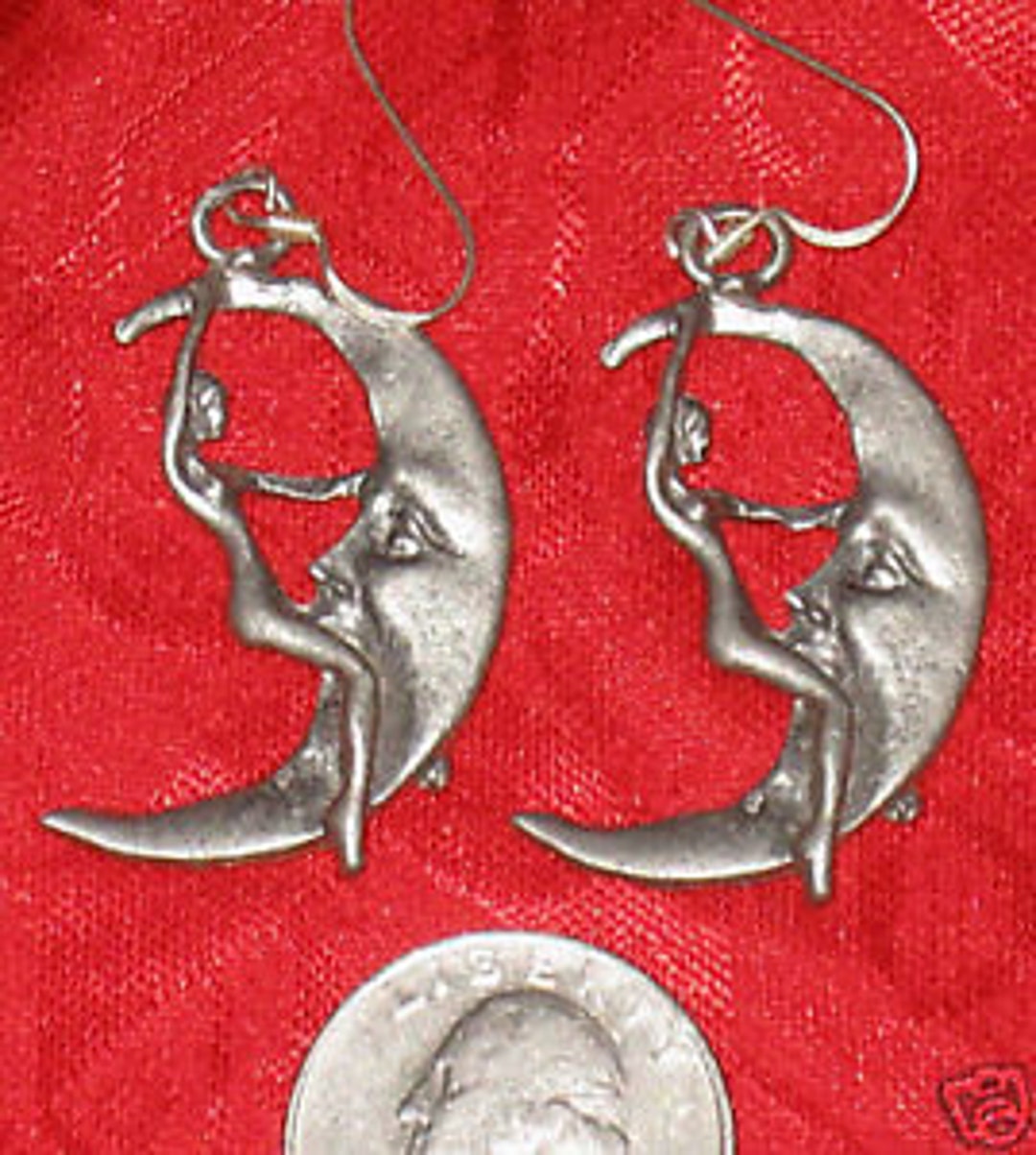 Unique Lady Riding the Moon Lead Free Pewter Earrings - Etsy
