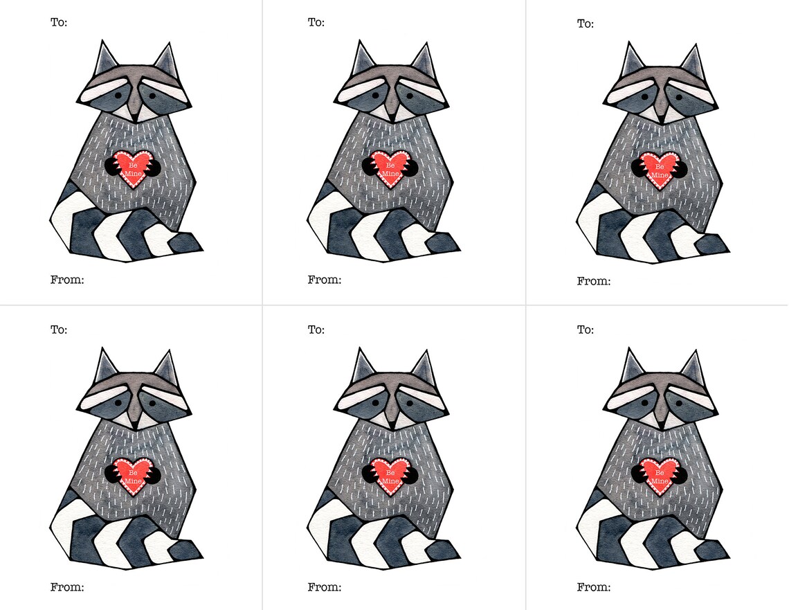 Kid's Valentine's Cards for School. Cute Hedgehog and Raccoon Valentine ...