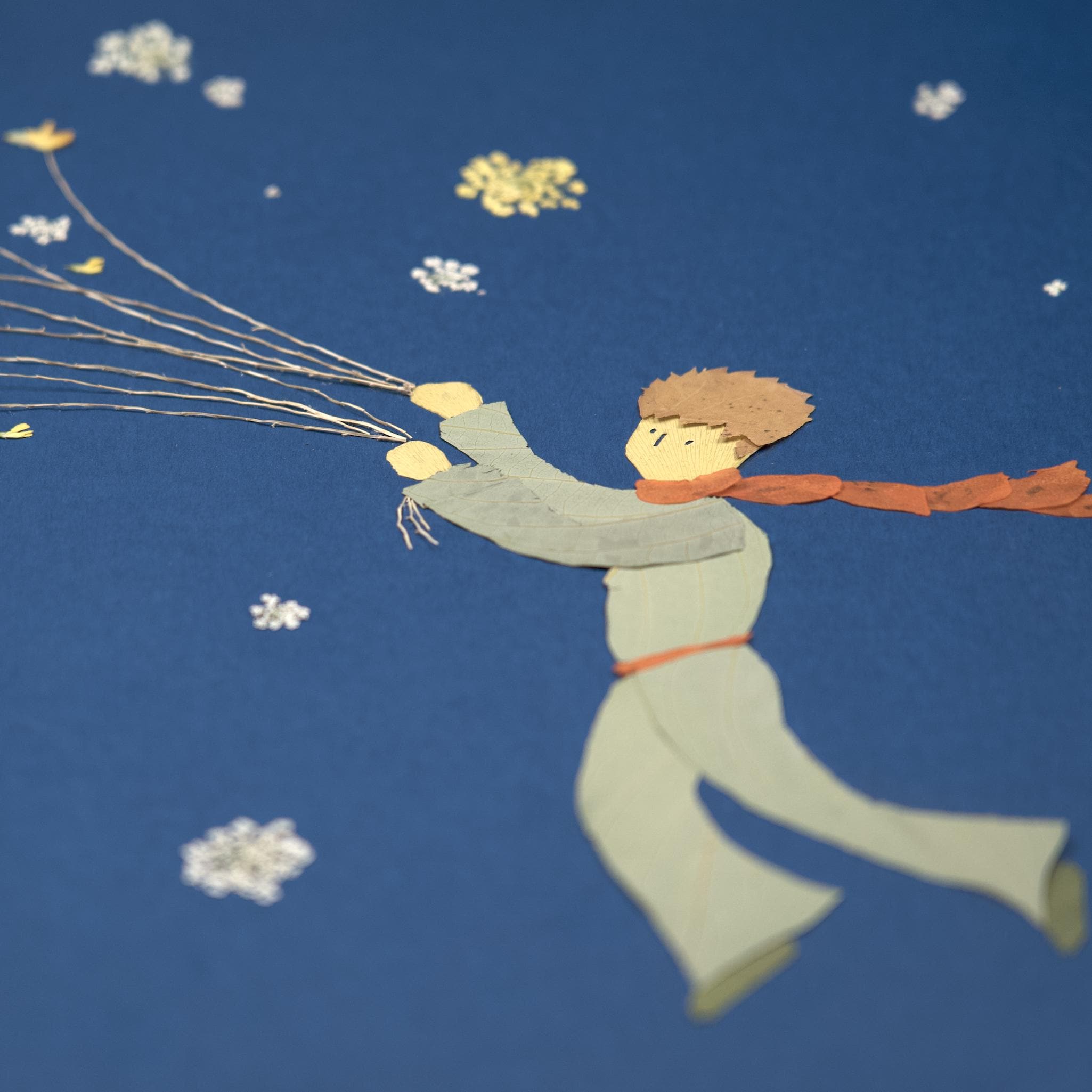 Pressed Flower Art the Little Prince Flying With Birds, Botanical Art ...