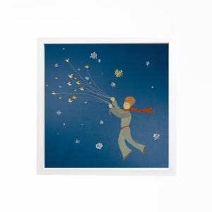 Pressed Flower Art the Little Prince Flying With Birds, Botanical Art ...