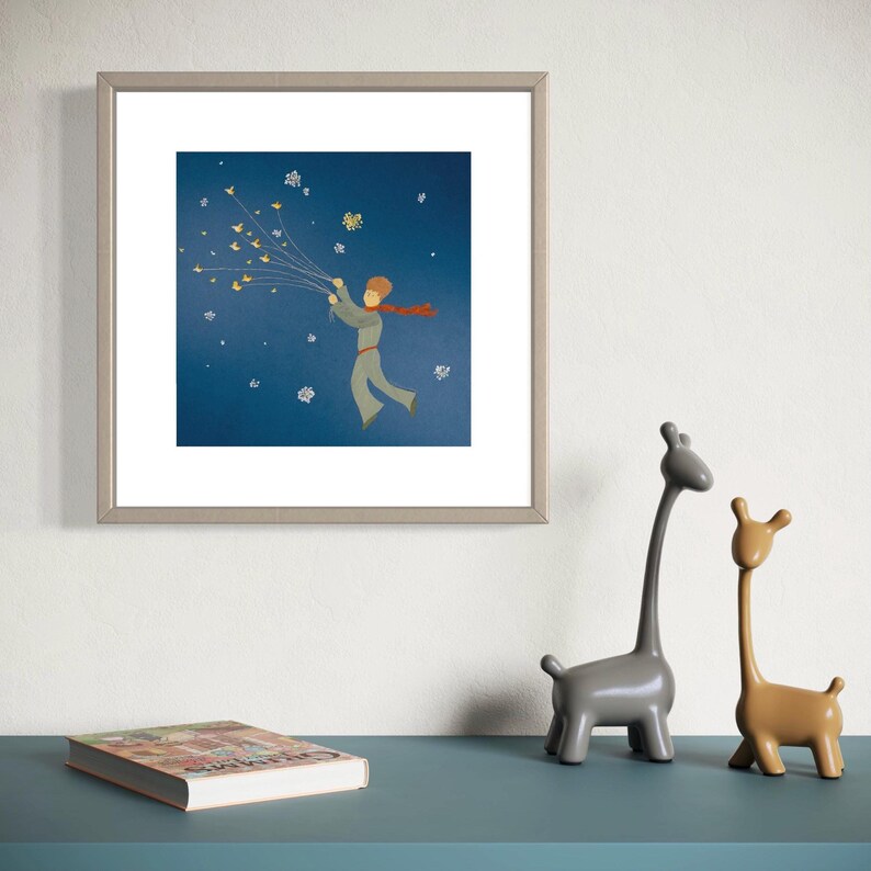 Pressed Flower Art the Little Prince Flying With Birds, Botanical Art ...