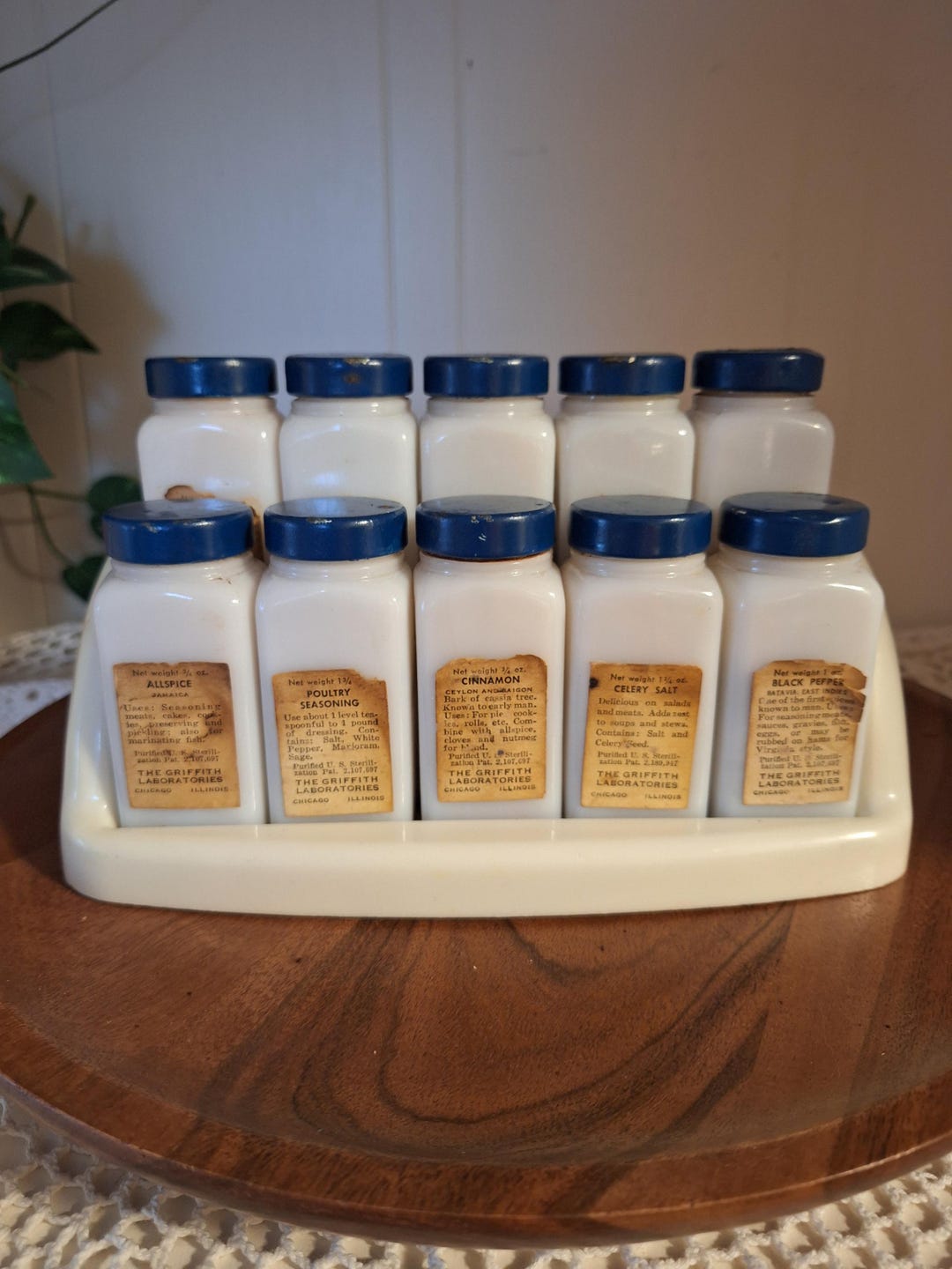 Vintage Griffith Labratories Milk Glass Spice Jars & Rack - Etsy