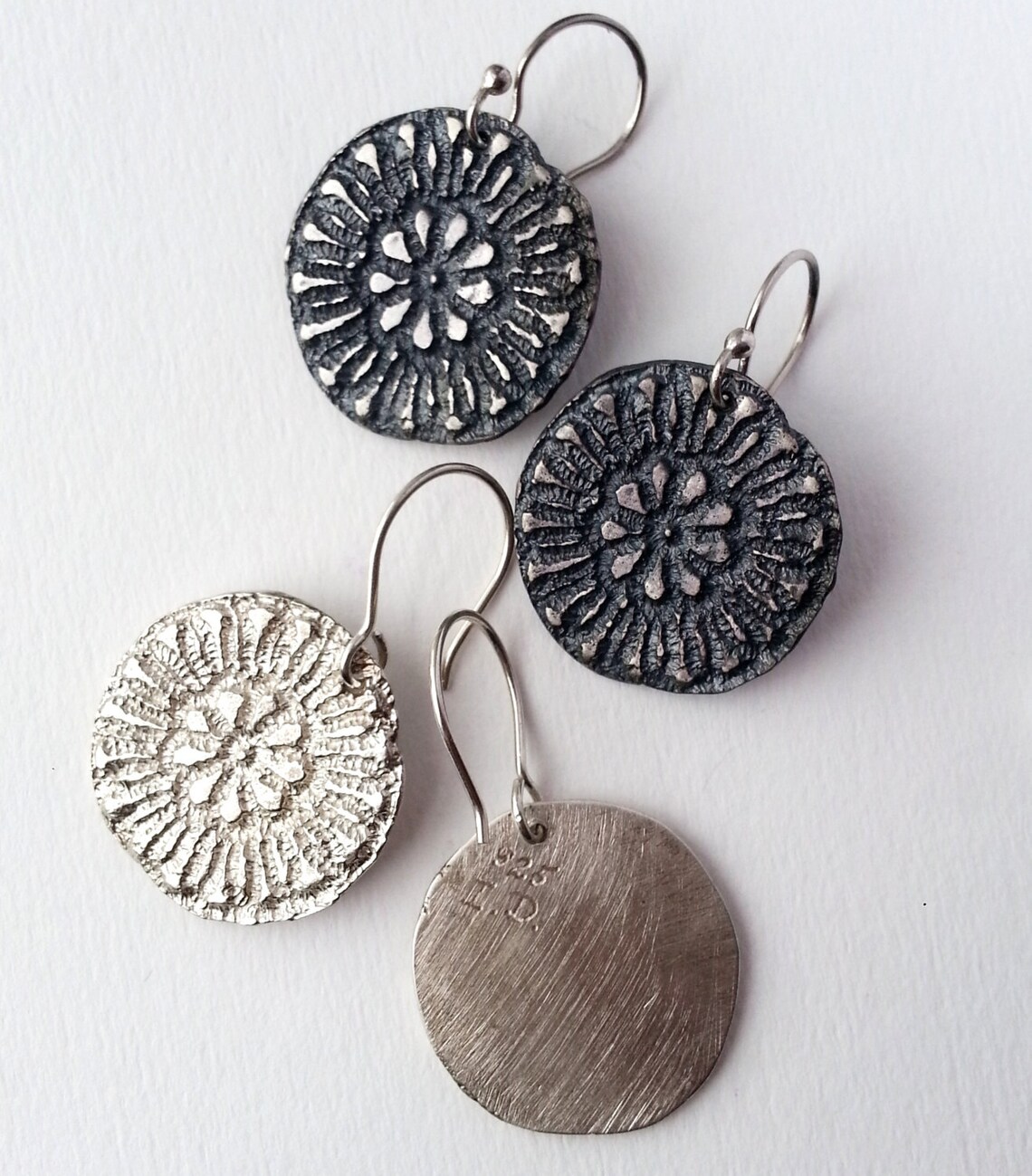 Lace Discs Large Round Drop Bright Sterling Silver Earrings Organic ...