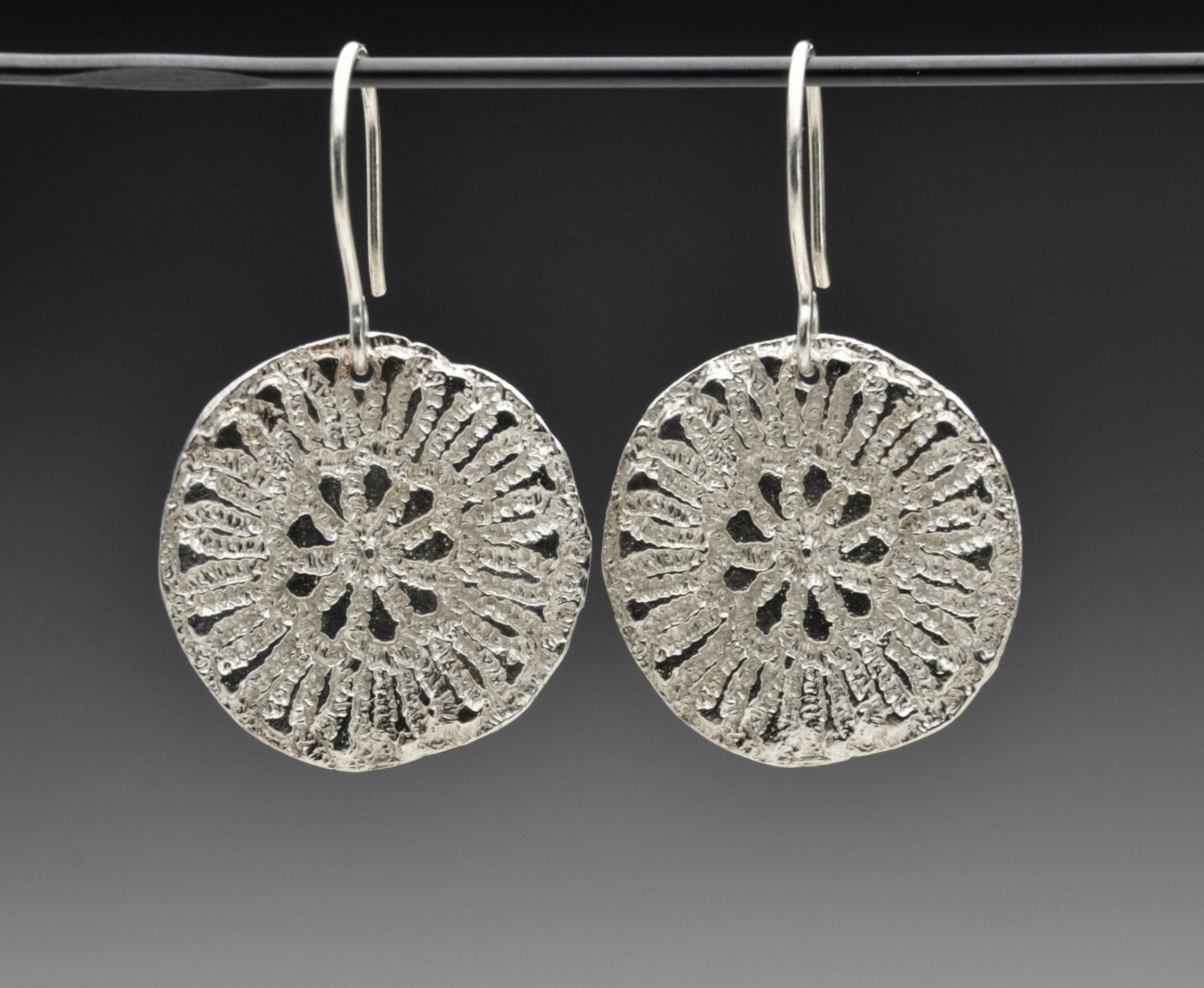 Lace Discs Large Round Drop Bright Sterling Silver Earrings Organic ...