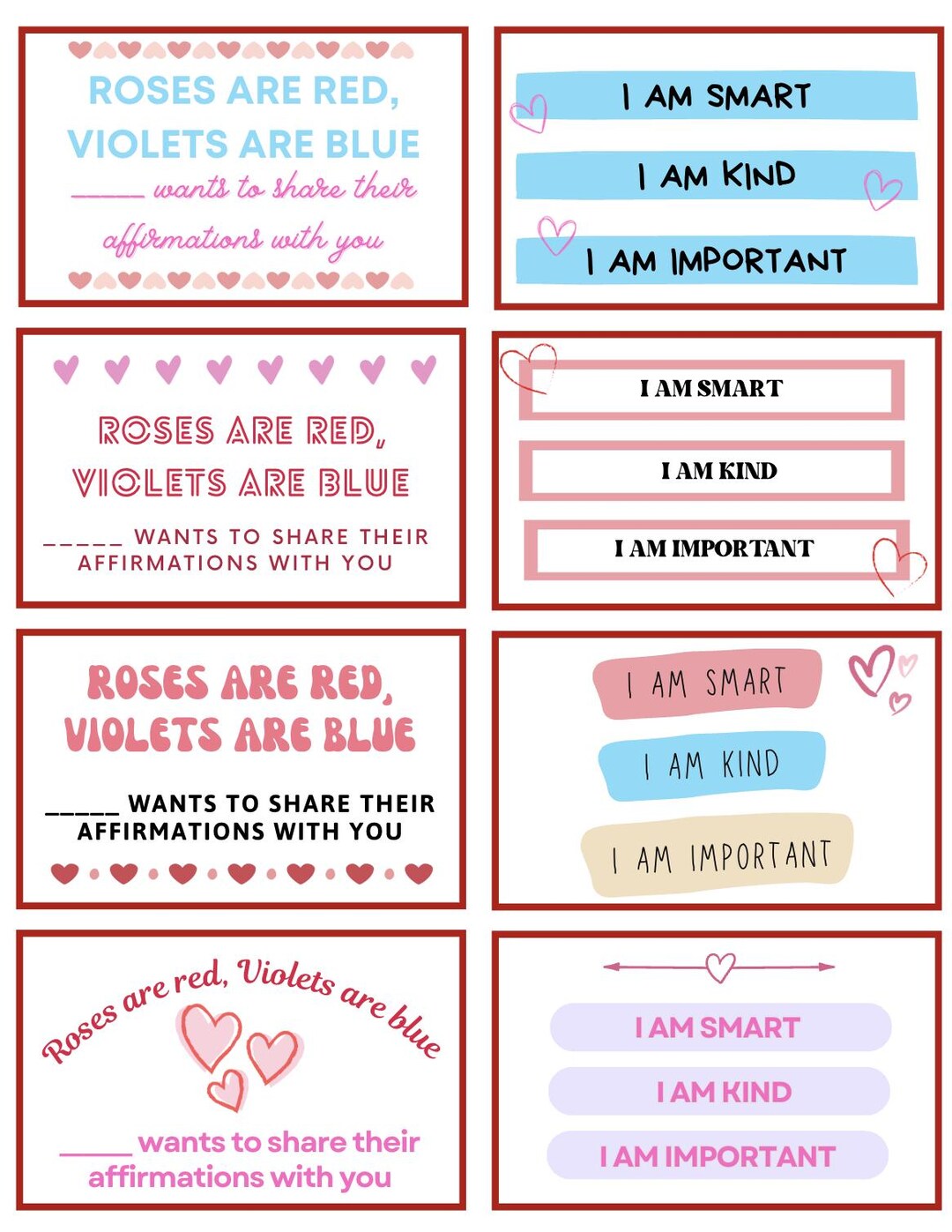 Personalized Valentine's Day Affirmation Cards, Classroom Valentine's ...