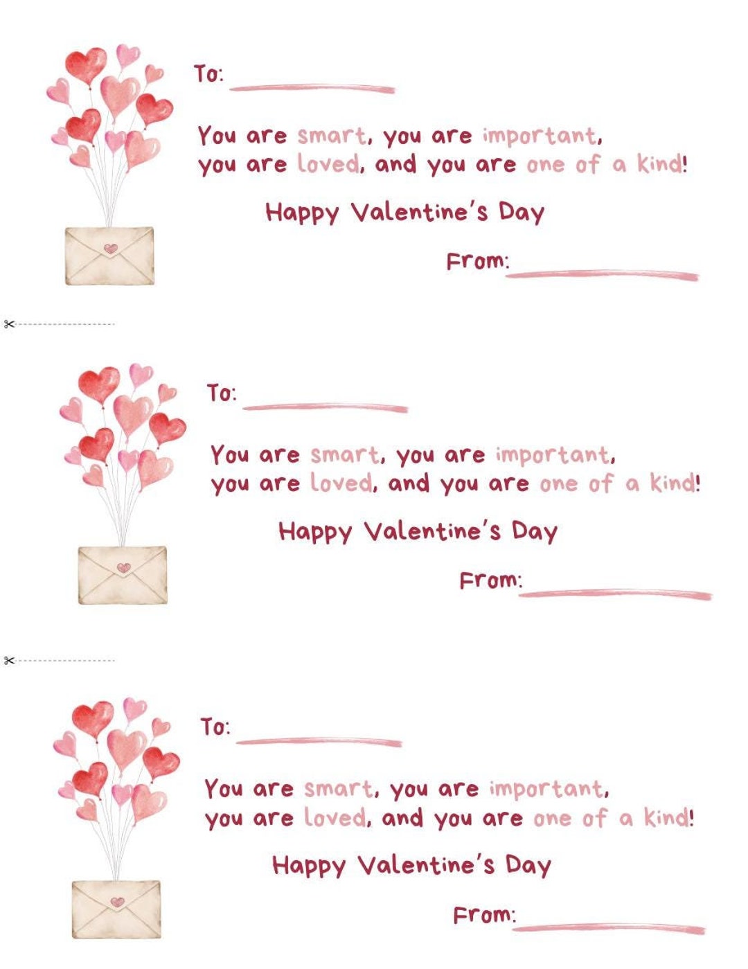 Valentine Affirmation Cards for Kids | Printable Classroom Valentines ...