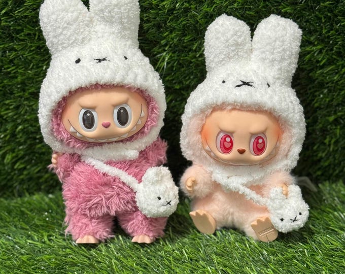 Labubu Clothes, Crochet White Bunny Hat and Bag Set for Labubu/the ...