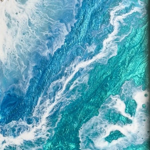 Wood Beach Tray Teal Blue Water Shell Shoreline White Wave Washing ...