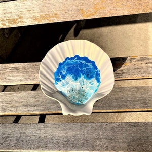 Acrylic Shell Beach Trinket Dish Blue Water White Wave Washing up ...