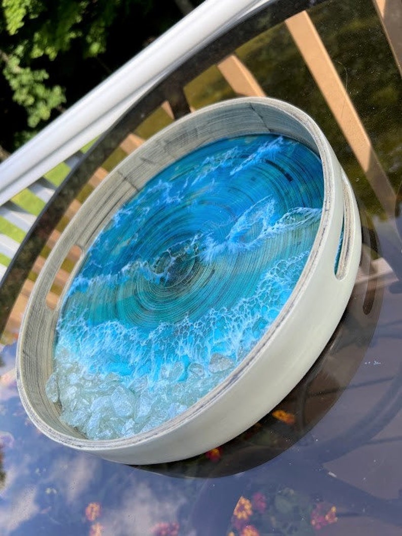 Beach Tray Round Clear TEAL Blue Water Beach Glass Seaglass - Etsy