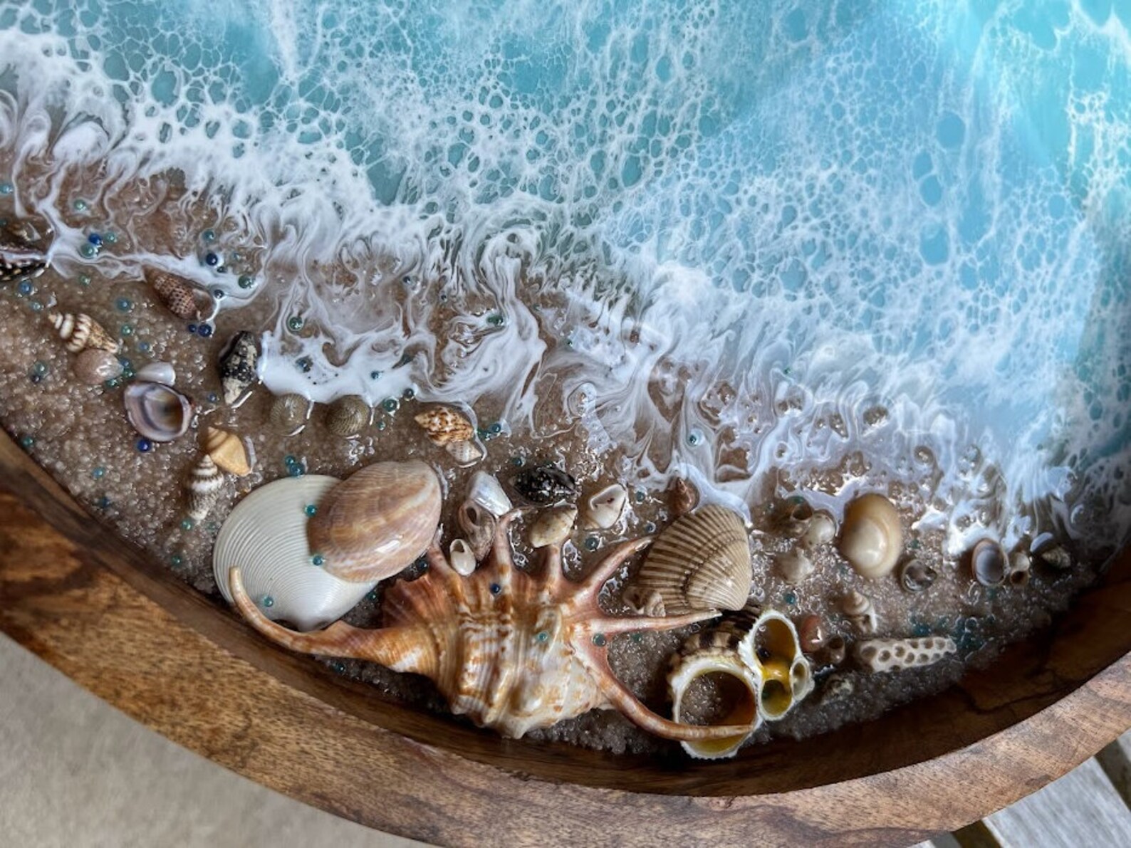 Resin Beach Tray: Large Round Wood Tray With Seashells - Etsy