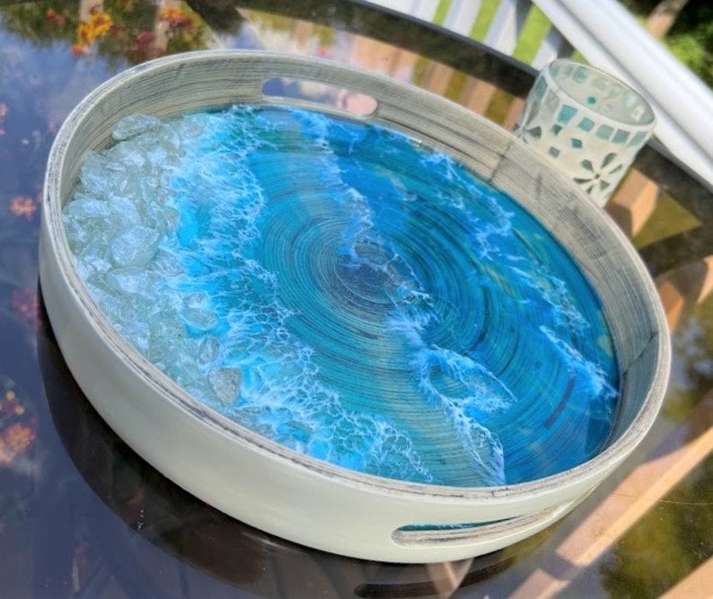 Beach Tray Round Clear TEAL Blue Water Beach Glass Seaglass - Etsy