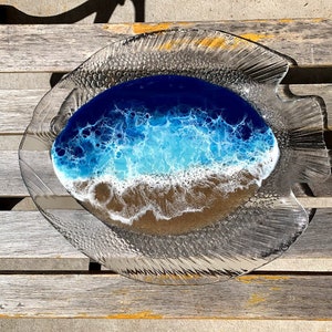 Glass Fish Dish Tray Beach Lake Michigan Sand Pebbles Great - Etsy