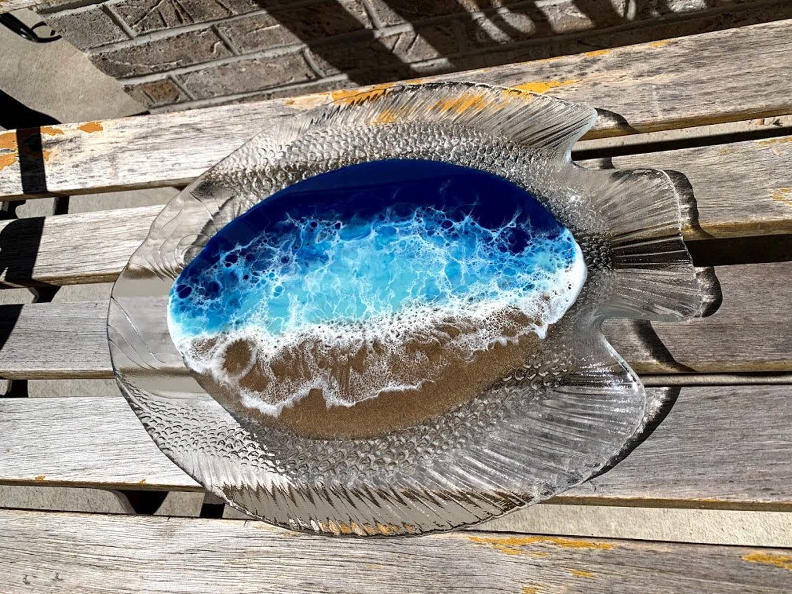 Glass Fish Dish Tray Beach Lake Michigan Sand Pebbles Great - Etsy