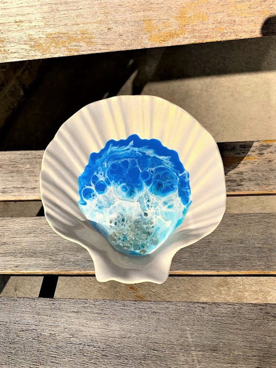 Acrylic Shell Beach Trinket Dish Blue Water White Wave Washing up ...