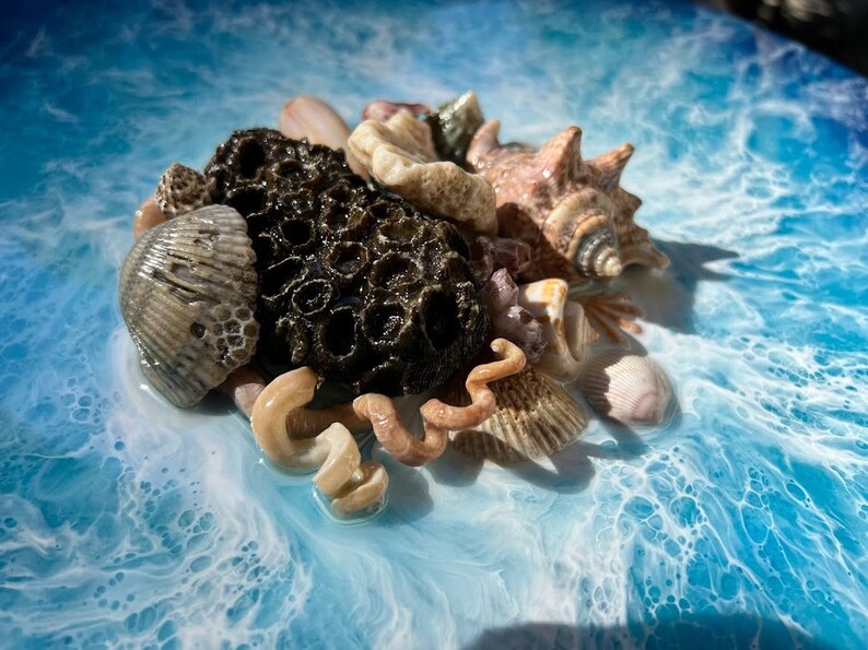 Resin Art Lazy Susan: Beach Scene With Coral & Shells - Etsy