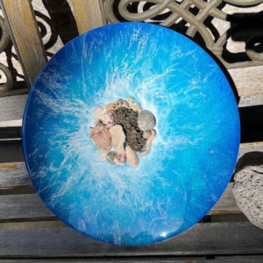 Resin Art Lazy Susan: Beach Scene With Coral & Shells - Etsy