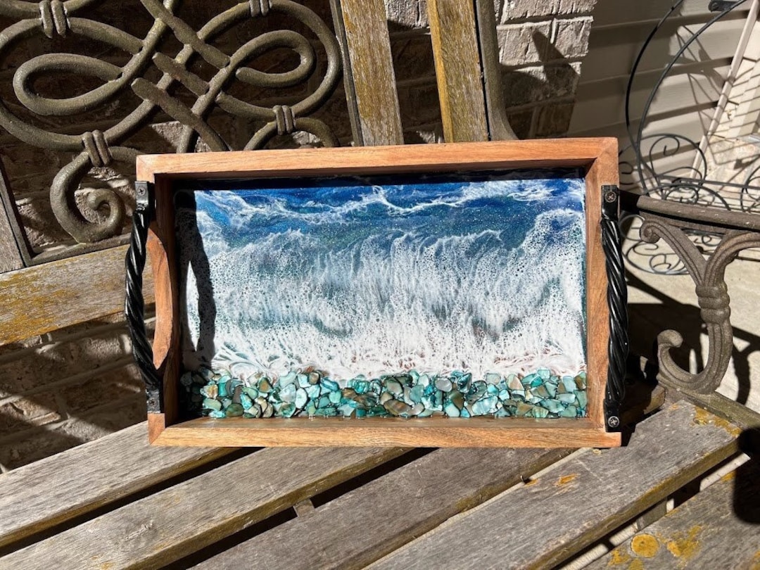 Resin Beach Tray: Coastal Decor With Shells & White Waves - Etsy