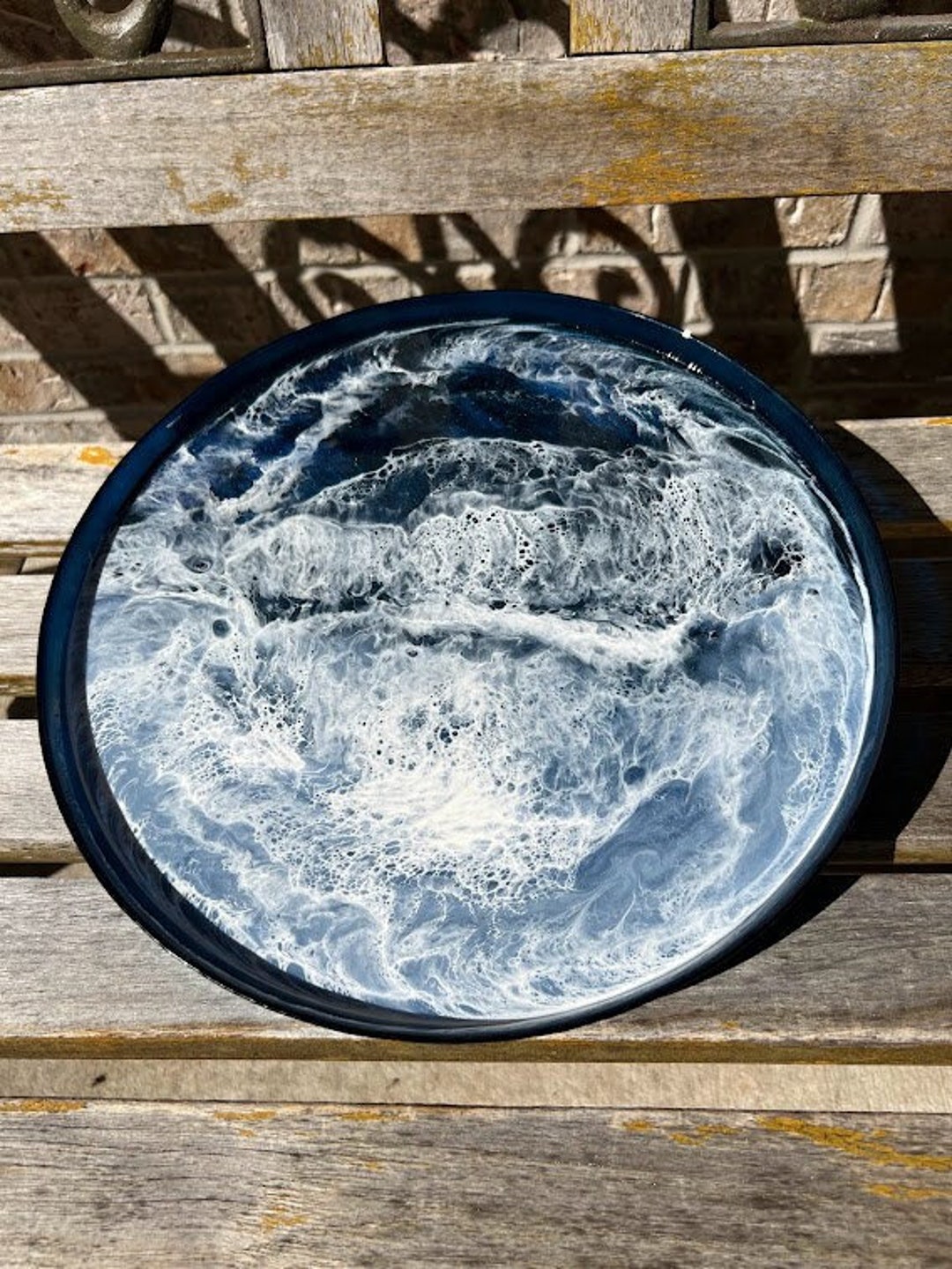Glass Beach Tray Round Blue Water Crashing White Wave Coastal Home ...