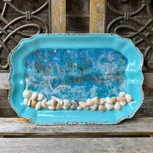 Acrylic Shell Beach TRAY Platter Seashell Shoreline Blue TEAL - Etsy