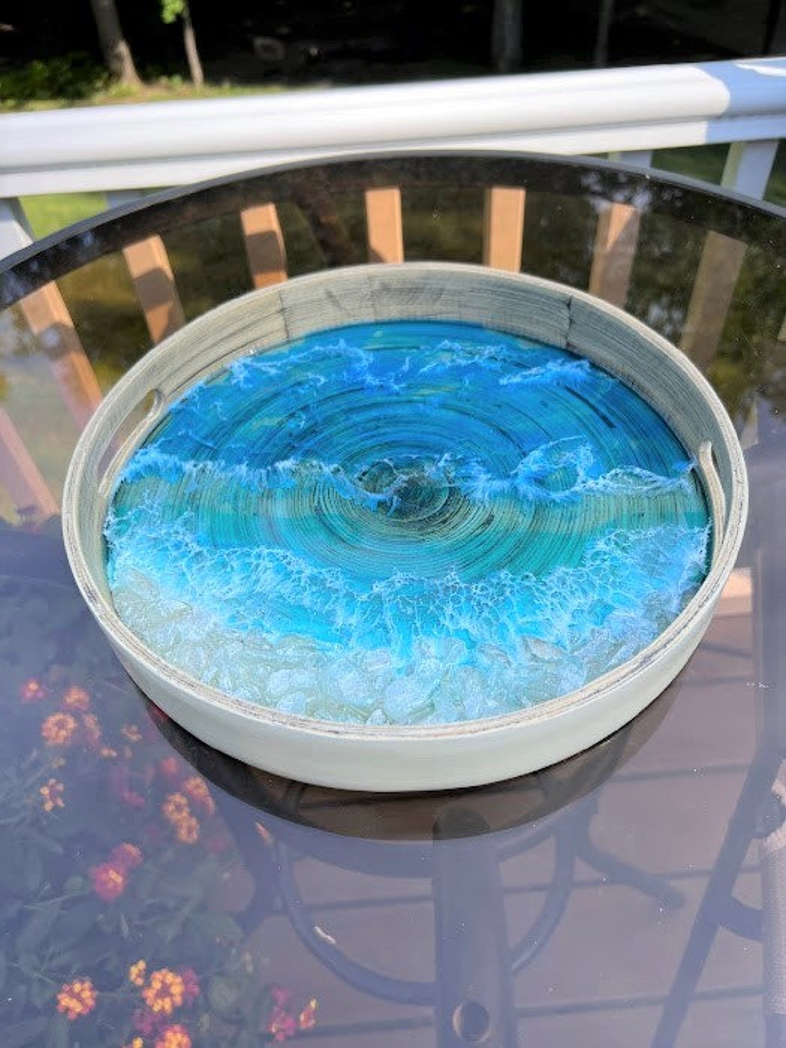 Beach Tray Round Clear TEAL Blue Water Beach Glass Seaglass - Etsy