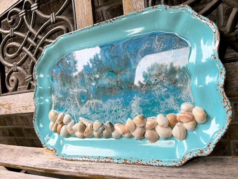 Acrylic Shell Beach TRAY Platter Seashell Shoreline Blue TEAL - Etsy