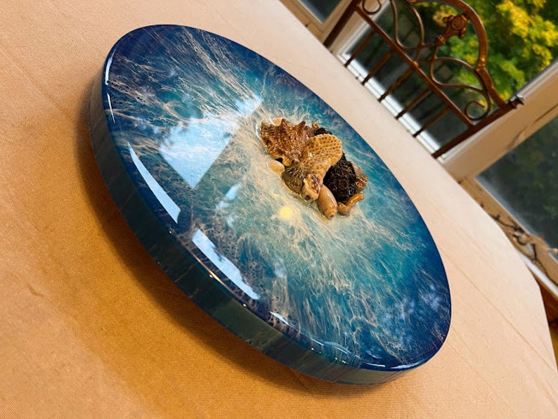 Resin Art Lazy Susan: Beach Scene With Coral & Shells - Etsy