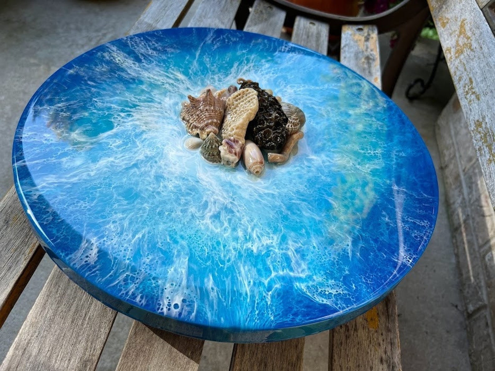 Resin Art Lazy Susan: Beach Scene With Coral & Shells - Etsy