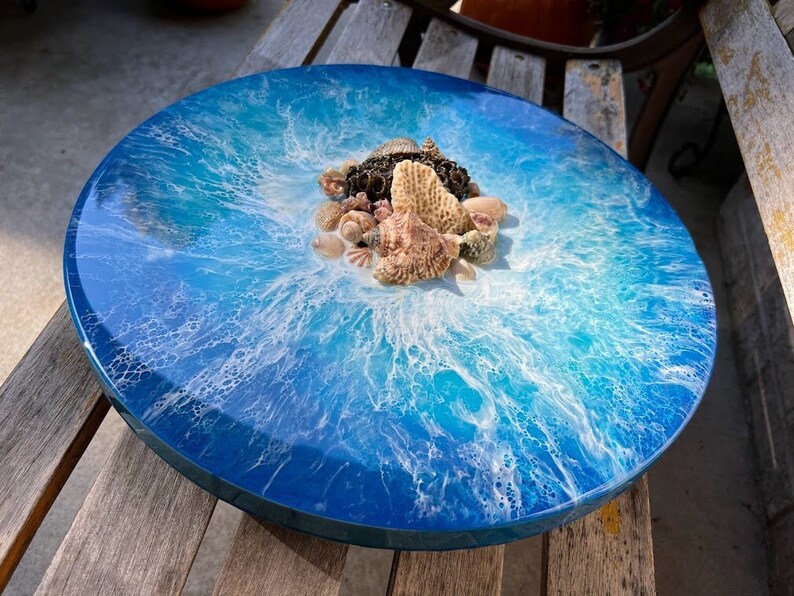 Resin Art Lazy Susan: Beach Scene With Coral & Shells - Etsy