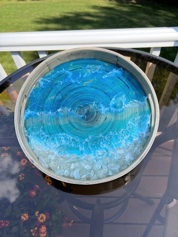 Beach Tray Round Clear TEAL Blue Water Beach Glass Seaglass - Etsy
