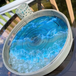 Beach Tray Round Clear TEAL Blue Water Beach Glass Seaglass Shoreline ...