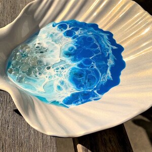 Acrylic Shell Beach Trinket Dish Blue Water White Wave Washing up ...
