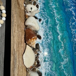 XL Rustic Distressed Wood Beach Tray Teals Blues Water Seashell ...