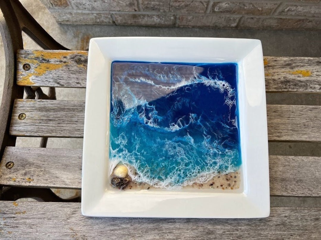 Beach Tray Porcelain Platter Shells Pebbles Sand Shoreline Shimmering ...