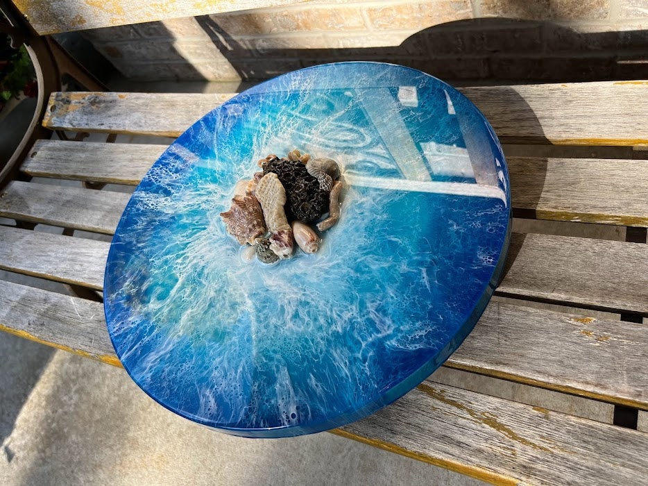 Resin Art Lazy Susan: Beach Scene With Coral & Shells - Etsy