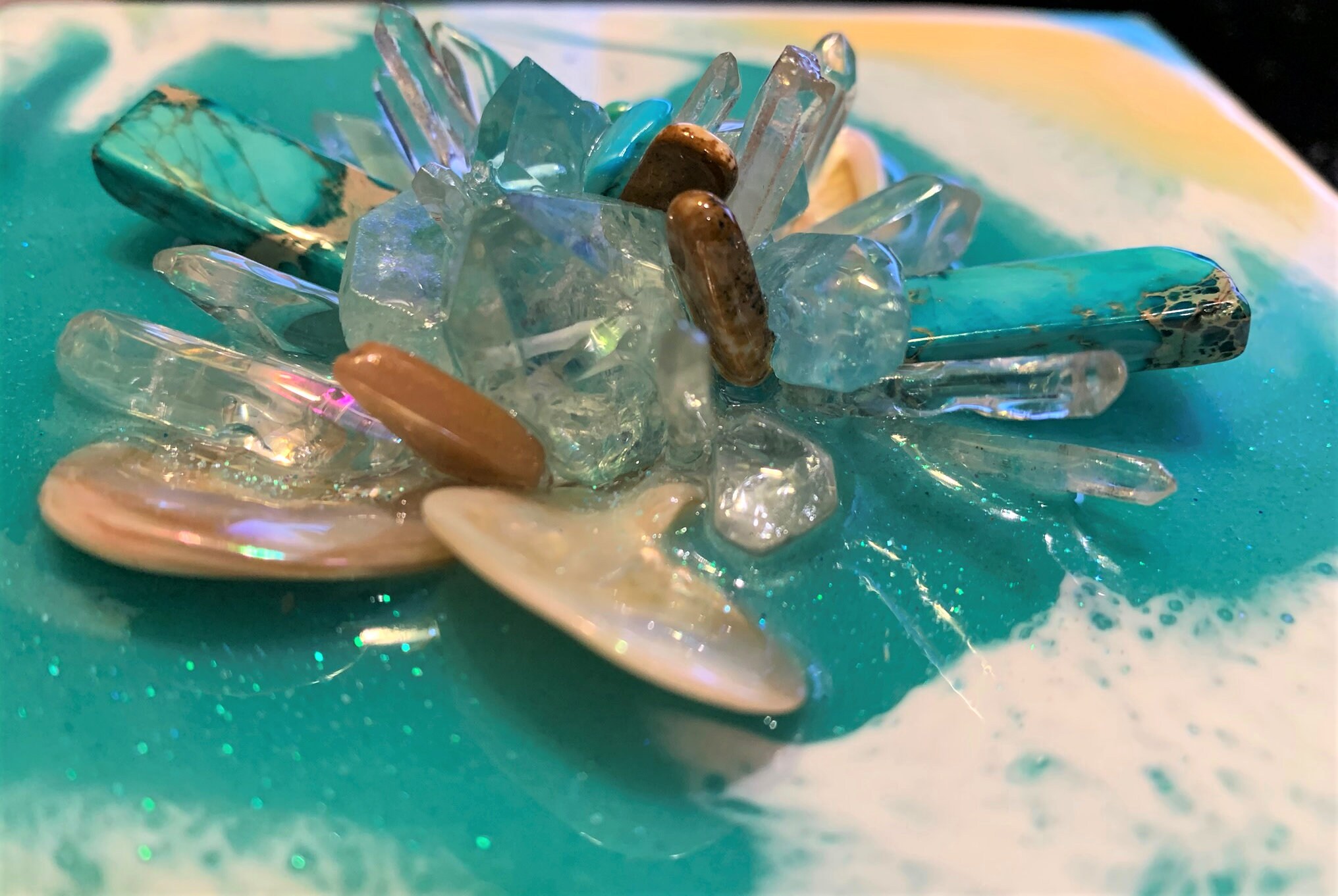 Geode Art Teal Turquoise Quartz Crystals Semi Precious stones | Etsy