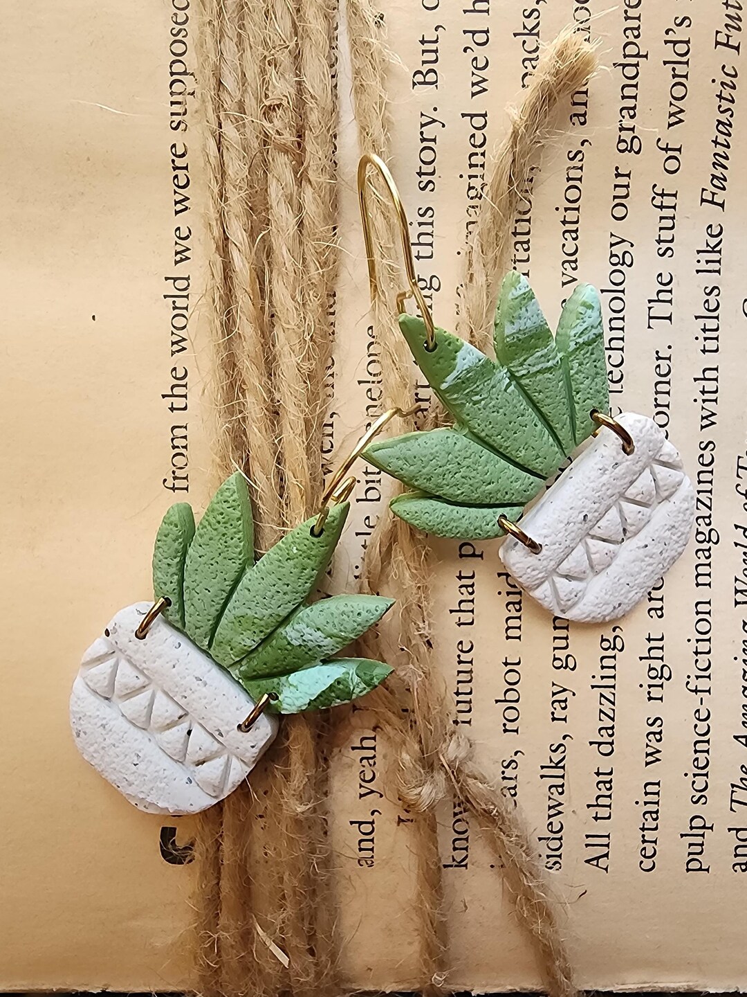 Green Plant Dangle Earring Potted Plant Lover Gift Idea Botanical ...